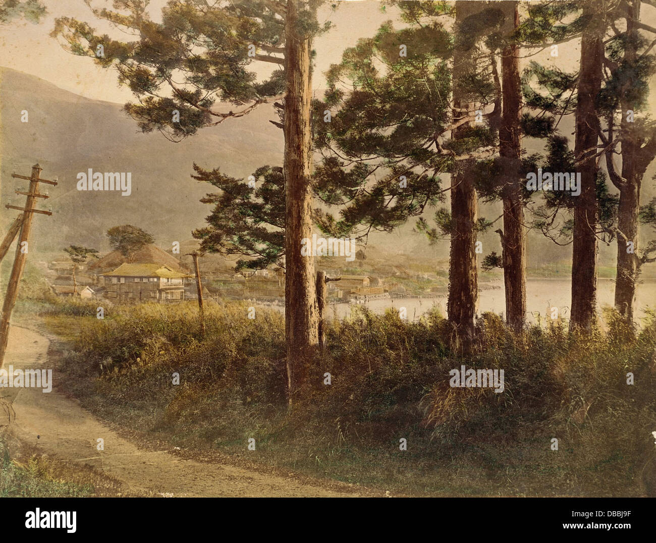 This painting, 'View of Hakone,' depicts a scenic landscape of Hakone ...