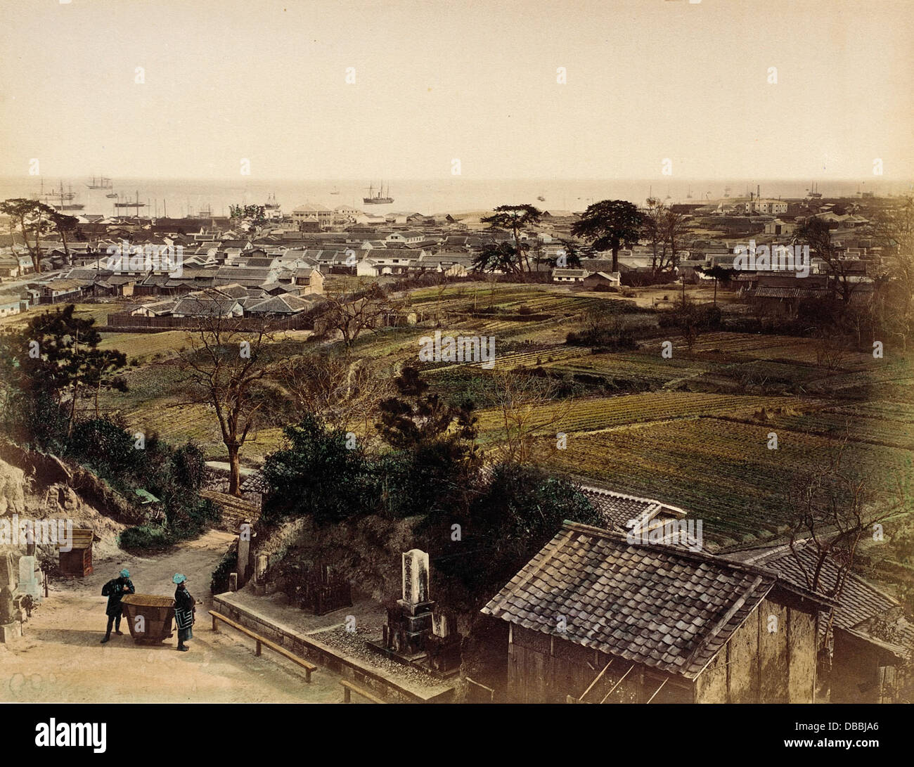 A detailed view of the city of Kobe, Japan, as depicted in a historical ...