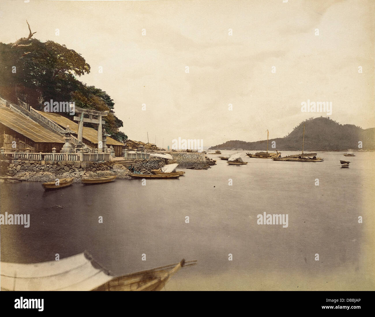 This artwork captures a view of Shimonoseki, a city in Japan, offering ...
