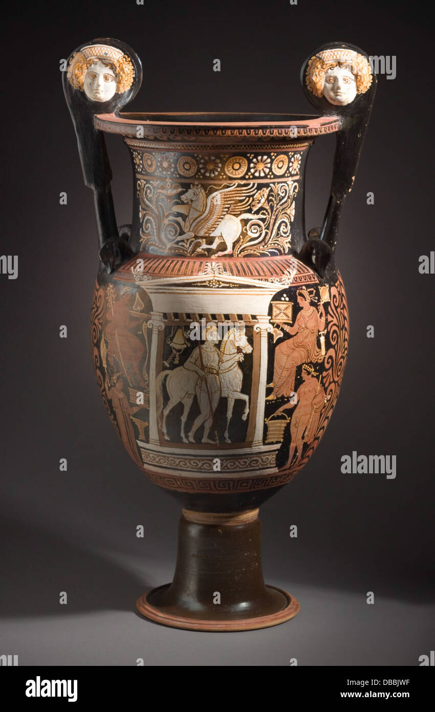 This ancient Greek volute-krater features a dramatic scene with Pegasus ...
