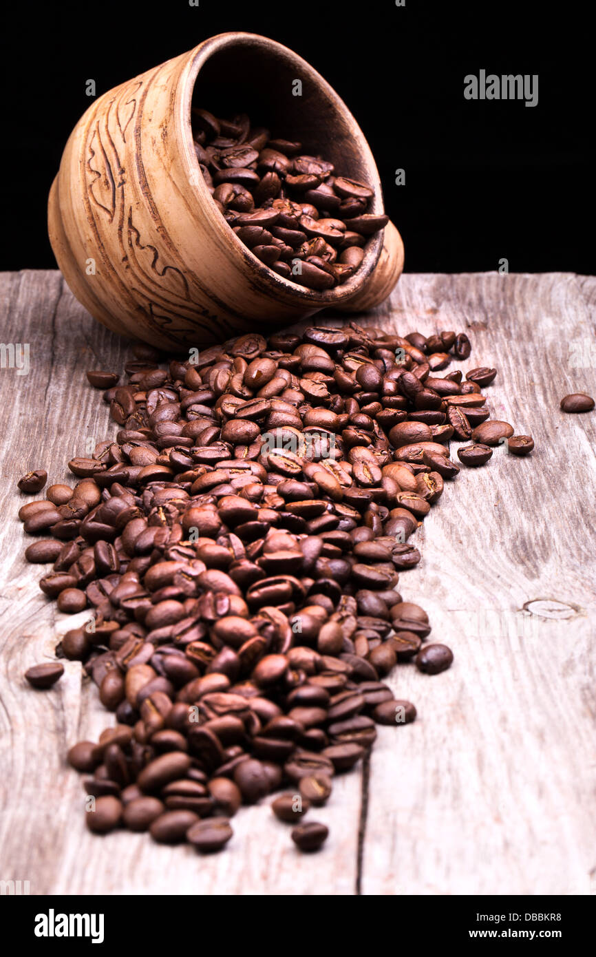 Closeup of coffee beans. Coffee bean on macro ground coffee background ...