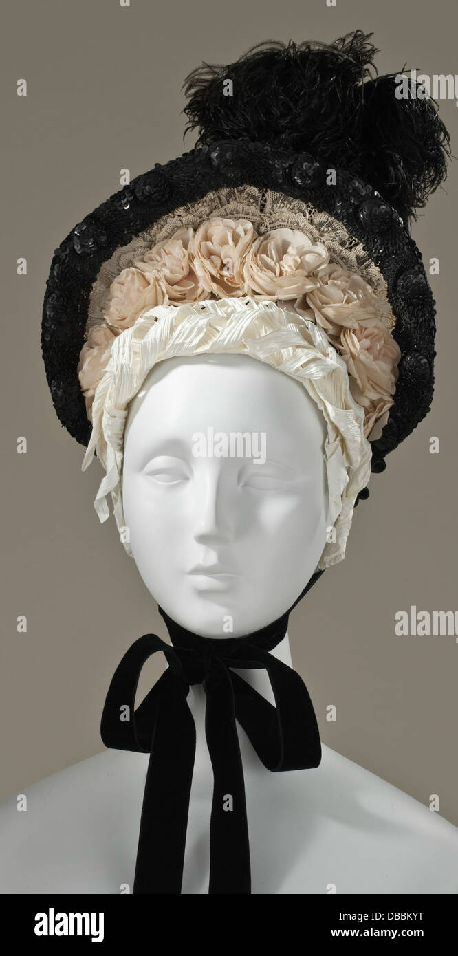 This woman’s bonnet is an example of historical fashion, representing ...