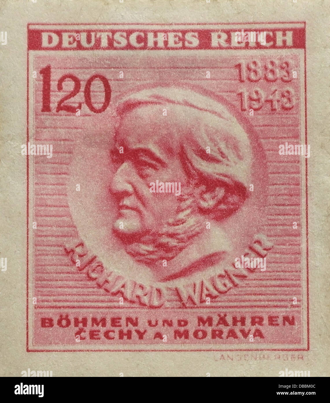 Red Third Reich 120 korunas Wagner Head postage stamp, celebrating the ...