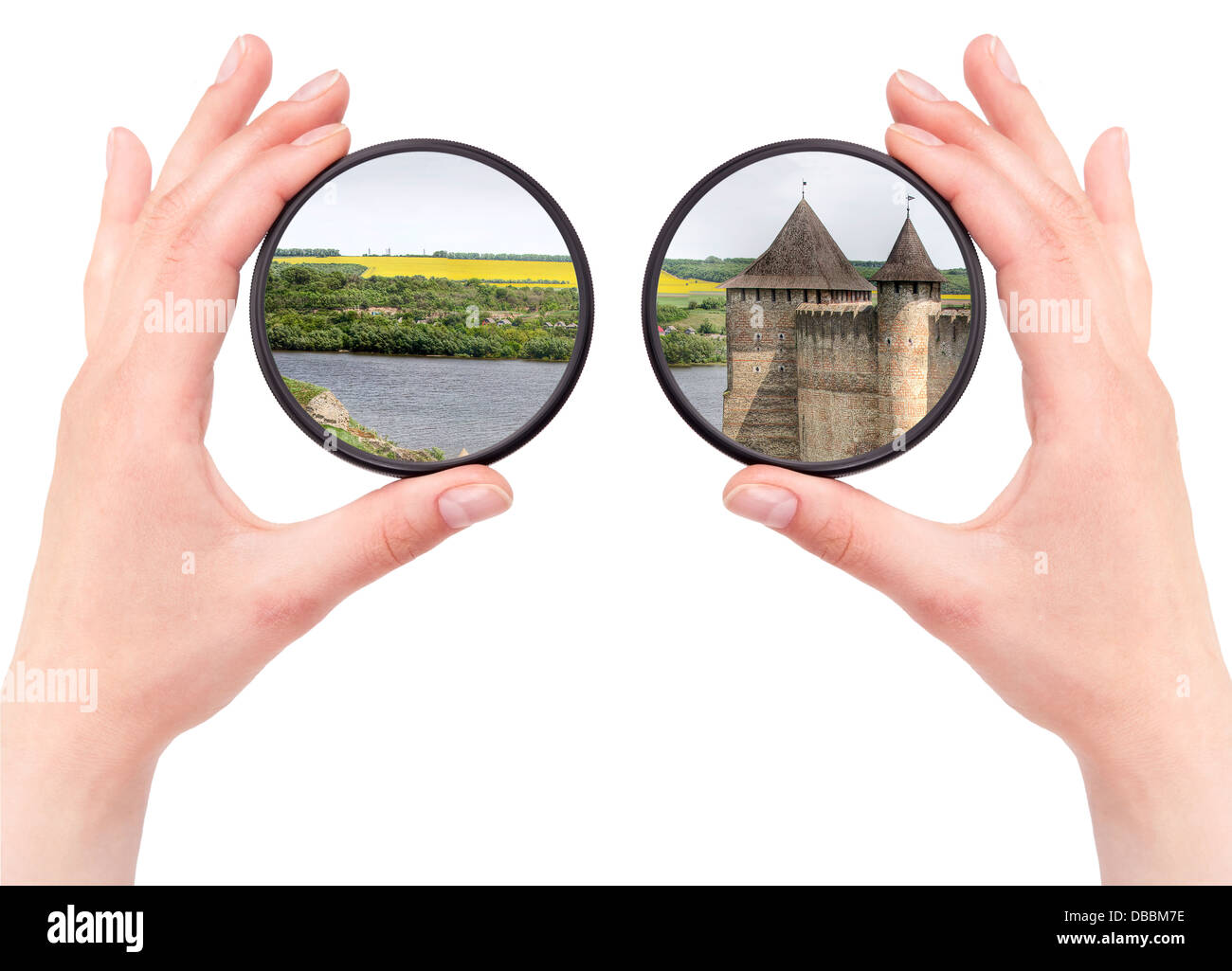 beautiful landscape throw camera filter isolated on a white Stock Photo ...