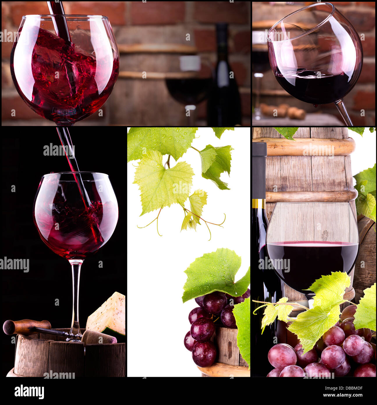 wine collage with barrel, bottle, wineglasses, grape Stock Photo - Alamy