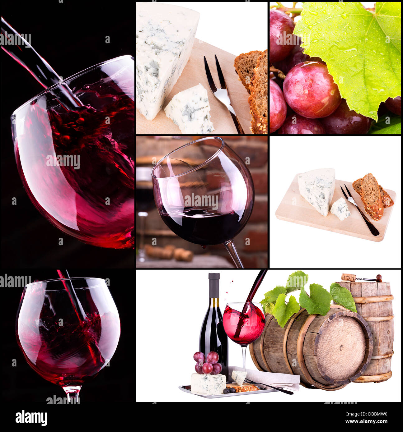 wine collage with barrel, bottle, wineglasses, grape Stock Photo - Alamy