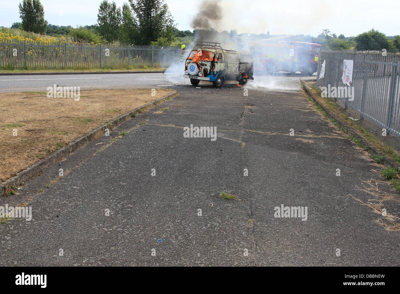 A 1970's Volkswagen Camper Van is destroyed by fire at North Weald ...