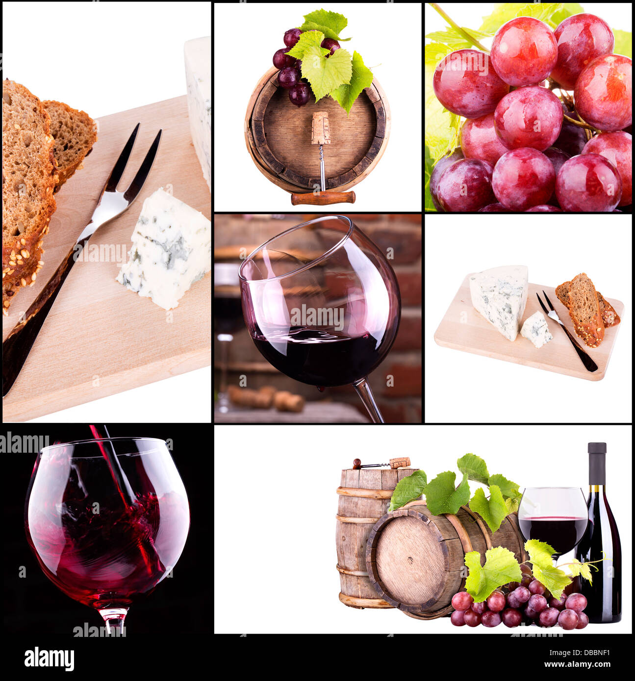 wine collage with barrel, bottle, wineglasses, grape Stock Photo - Alamy