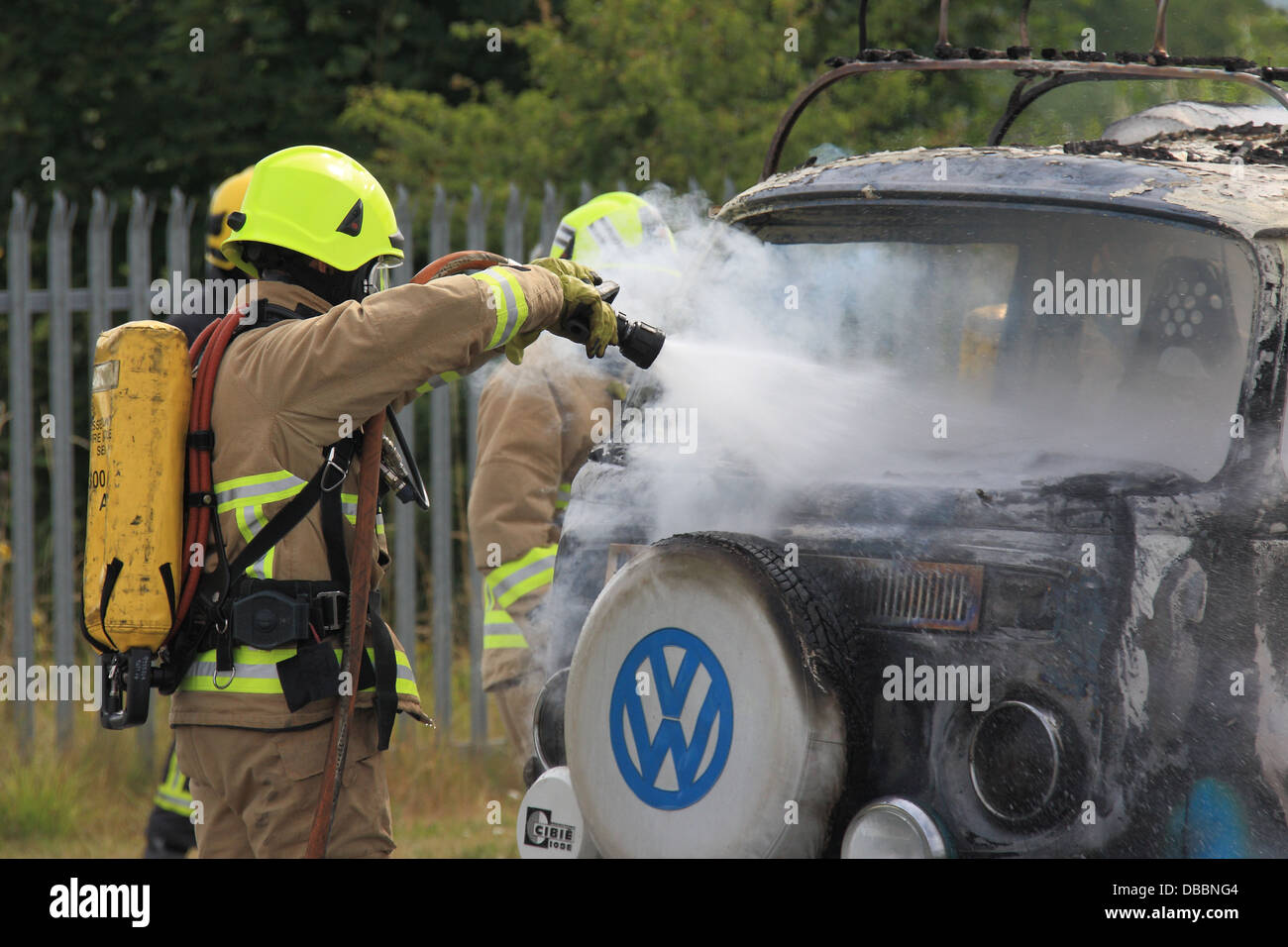 A 1970's Volkswagen Camper Van is destroyed by fire at North Weald ...
