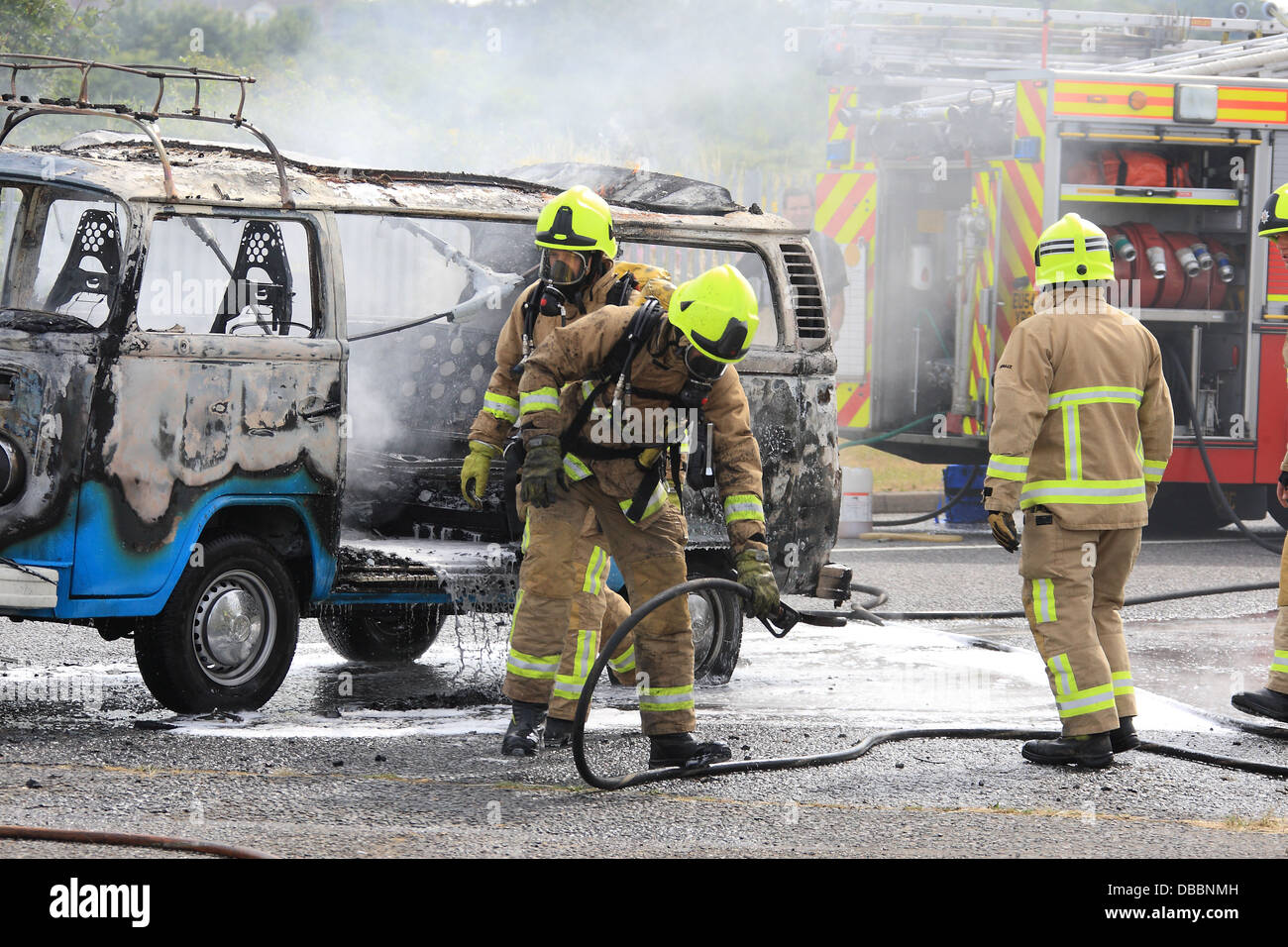 A 1970's Volkswagen Camper Van is destroyed by fire at North Weald ...