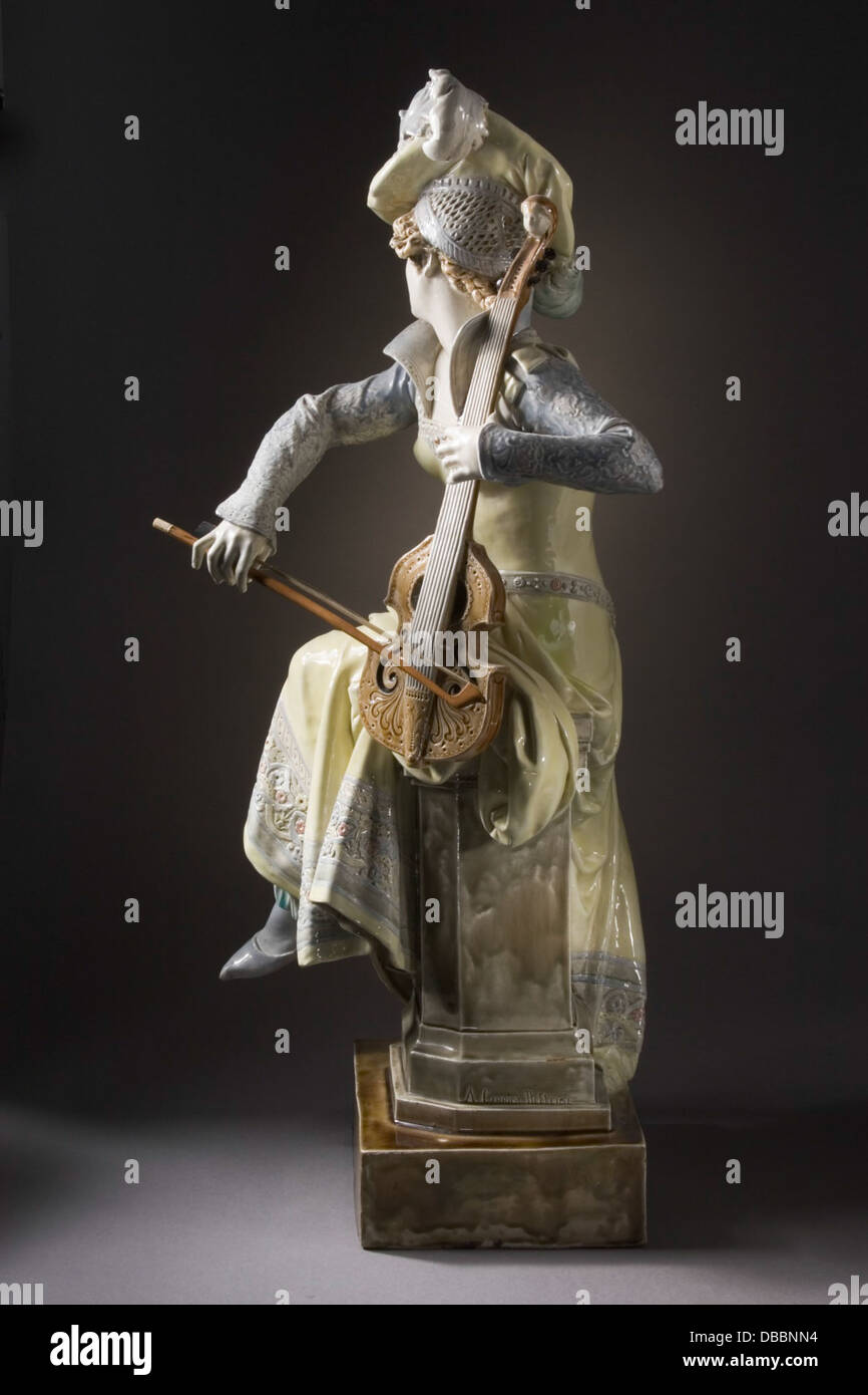 This artwork depicts a woman playing the viola da gamba, a stringed ...