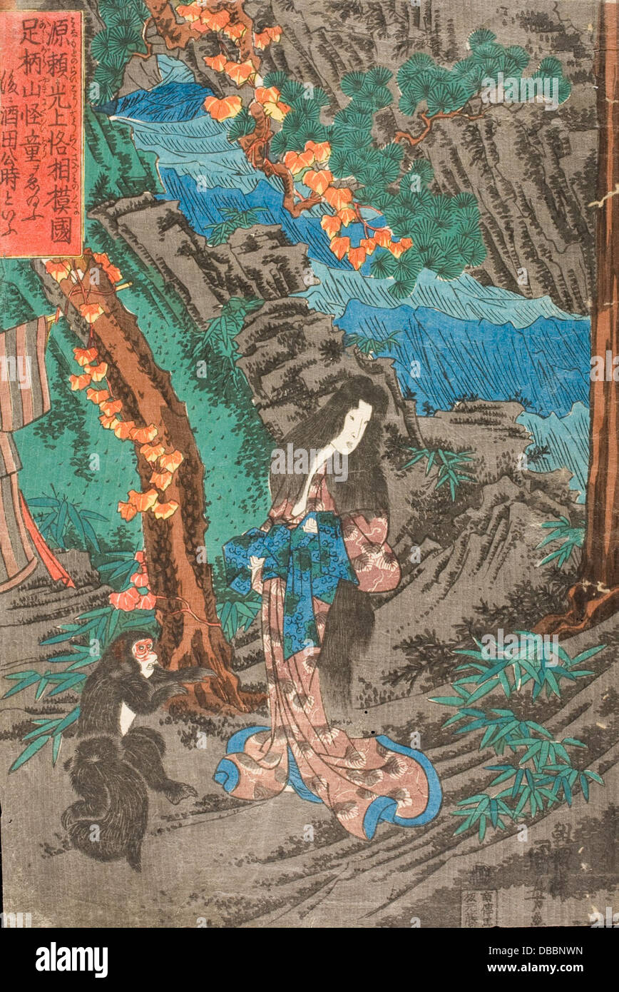 This depiction of Yamauba at Mount Ashigara portrays a legendary figure ...