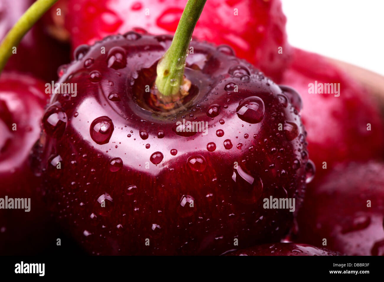 Sweet cherry macro background with water drops Stock Photo - Alamy