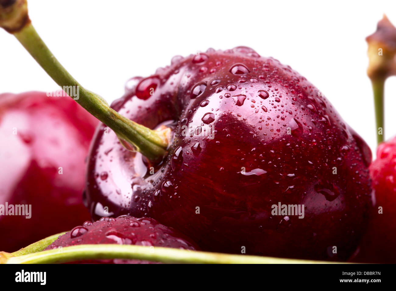 Sweet cherry macro background with water drops Stock Photo - Alamy