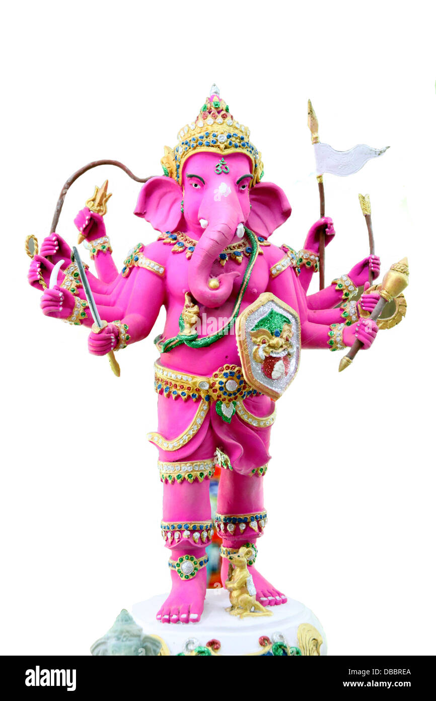 The Pink Ganesh Statue in the temple on white background Stock Photo ...