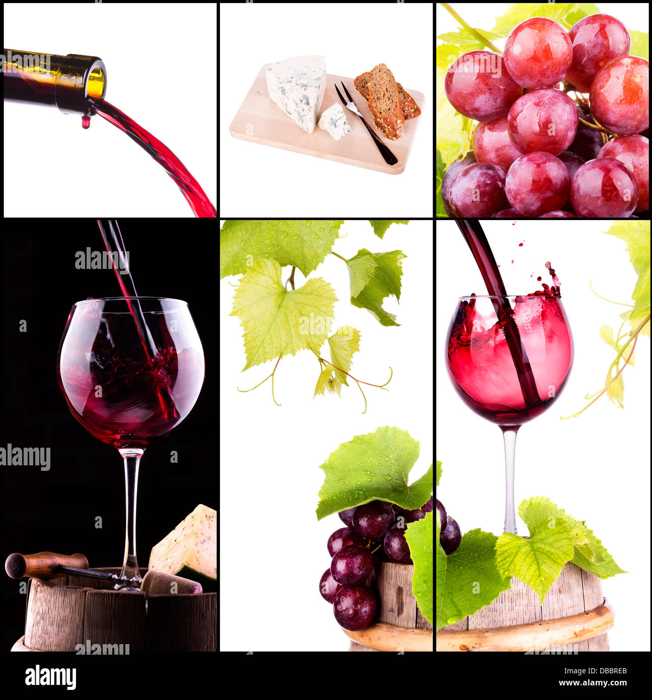 wine collage with barrel, bottle, wineglasses, grape Stock Photo - Alamy