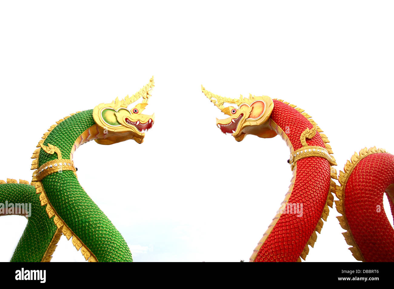 The Green and red Serpent statue in the temple Stock Photo - Alamy
