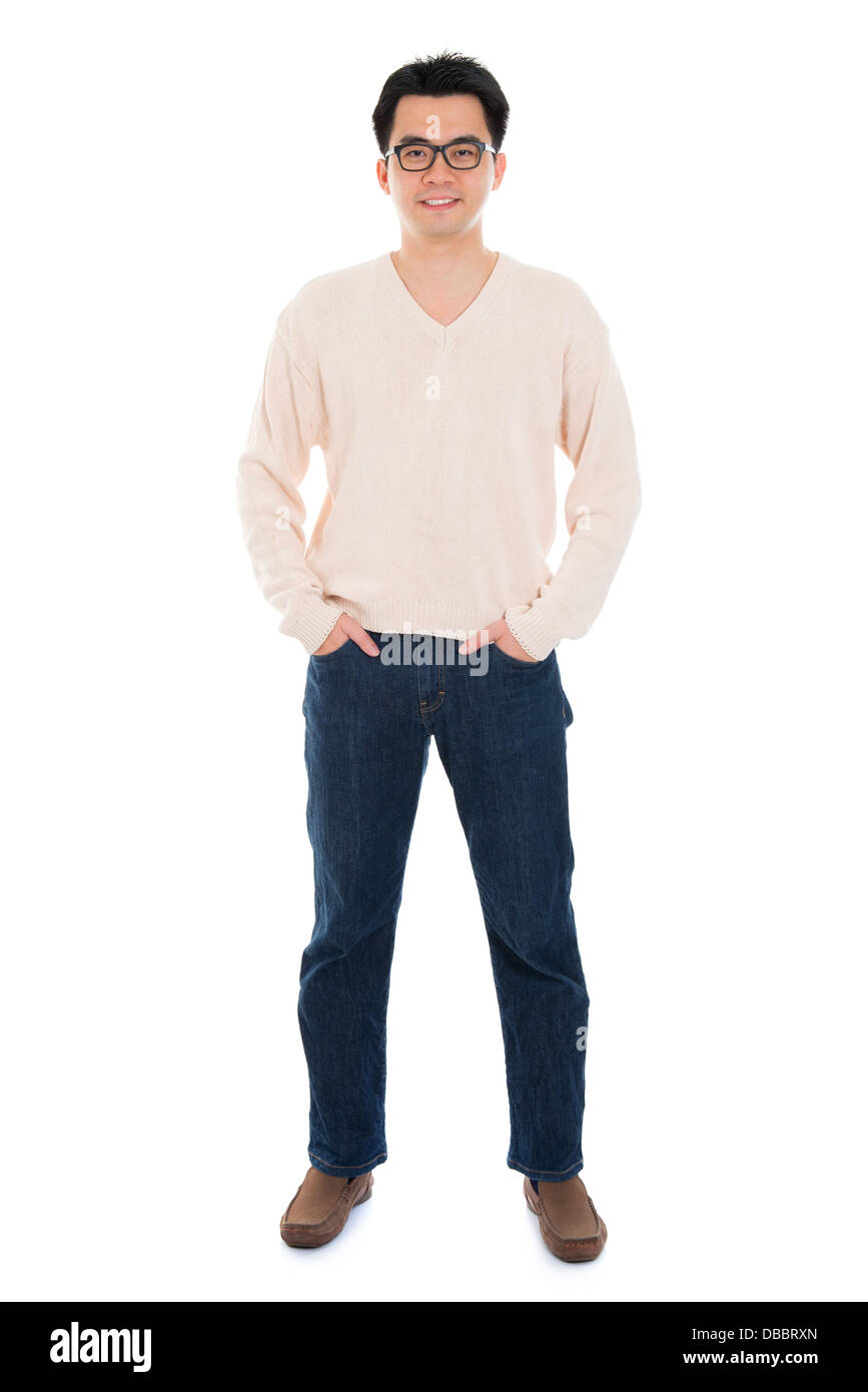 Front view full body Asian man standing isolated on white background ...