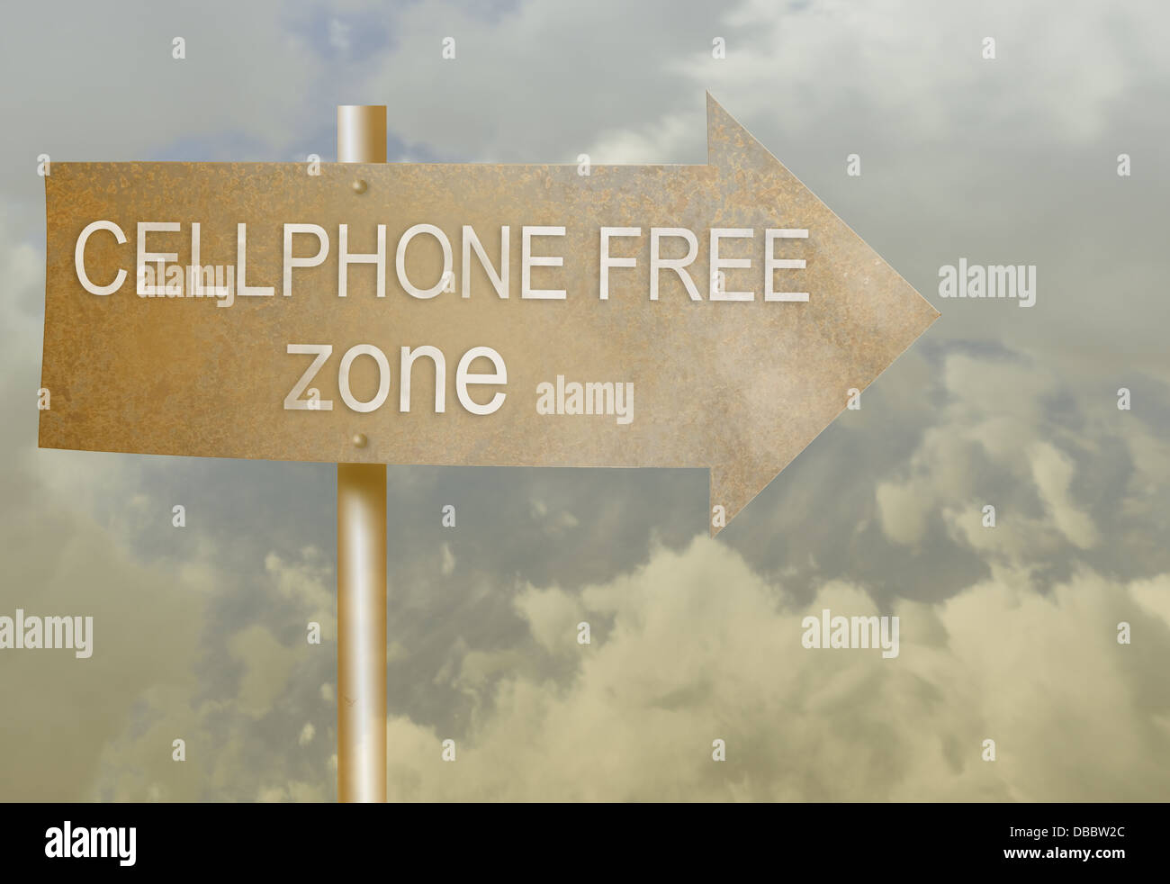 sign direction made with rust metal with text cellphone free zone made ...