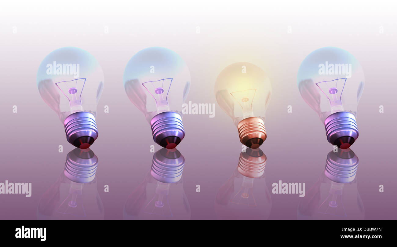 One glowing bulb which illustrates "standing out from the others Stock ...