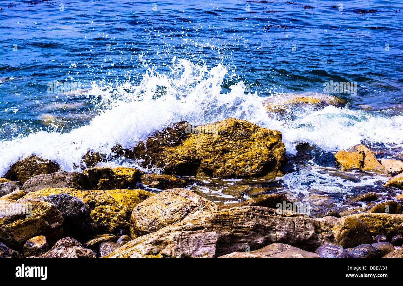 Waves crashing into rocks. California Cliffs Stock Photo - Alamy