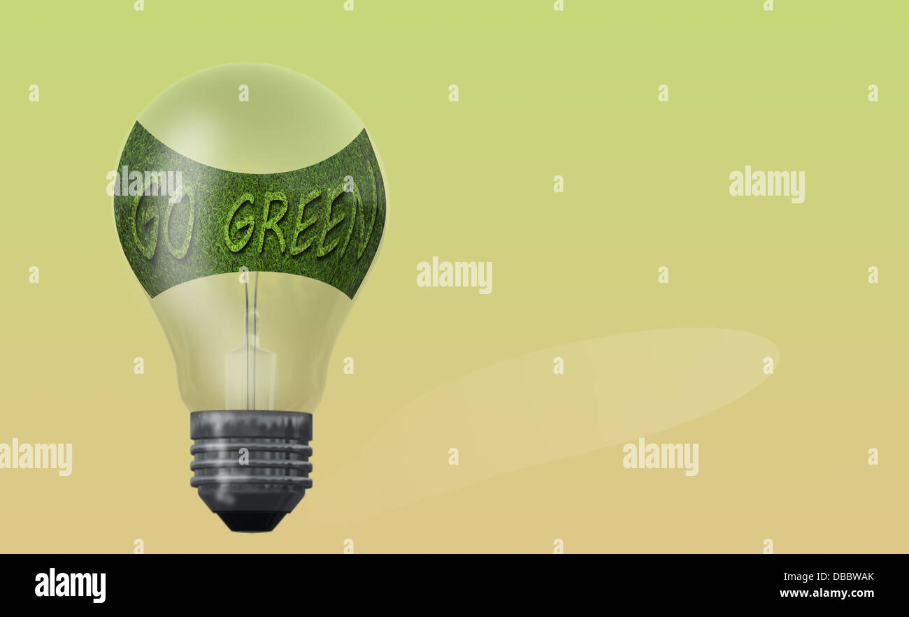 light bulb with text go green made in 3d software Stock Photo - Alamy