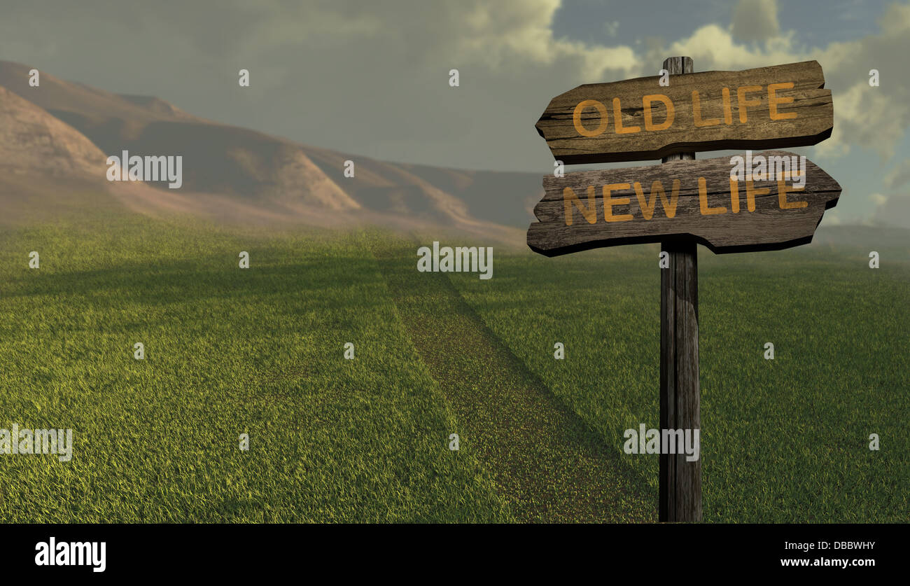 sign direction new life - old life made in 2d software Stock Photo - Alamy