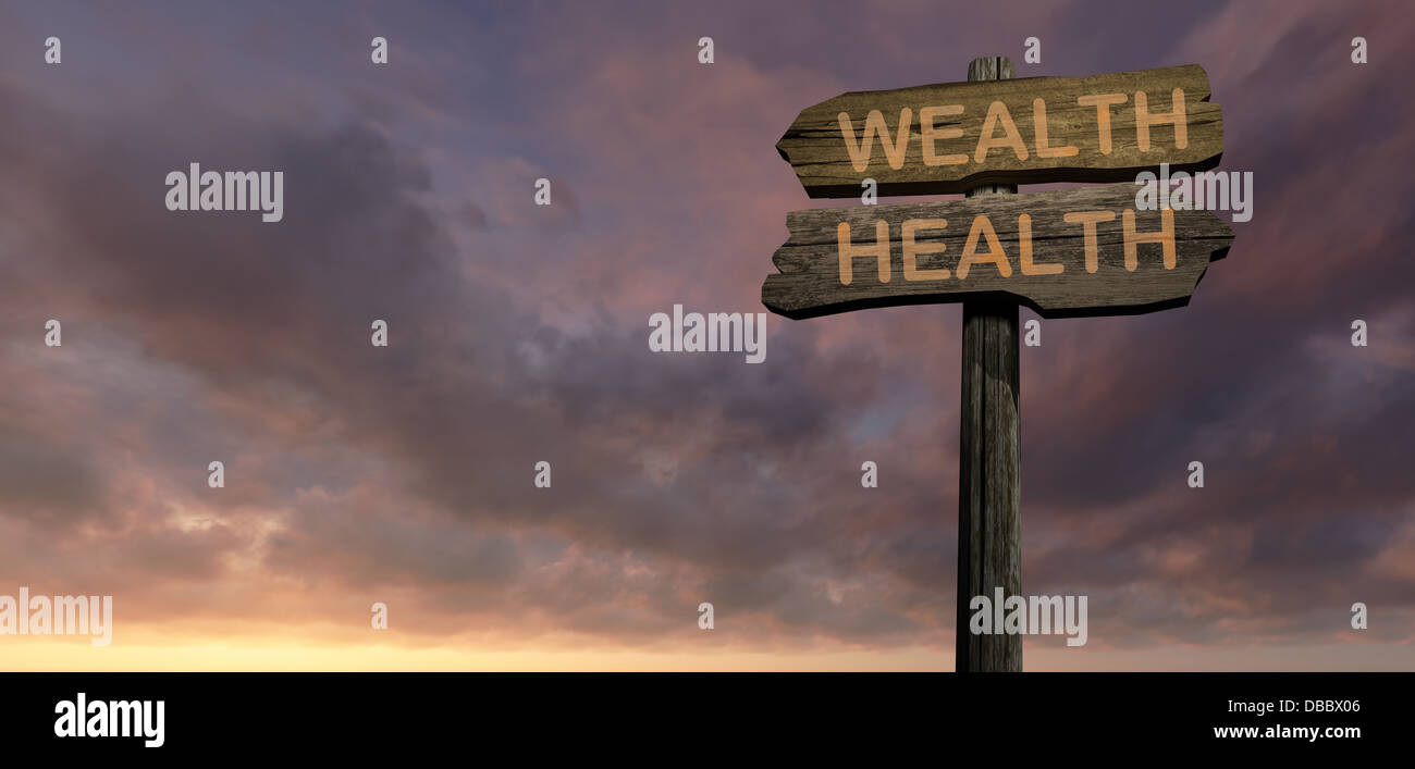 sign direction wealth - helth made in 2d software Stock Photo - Alamy