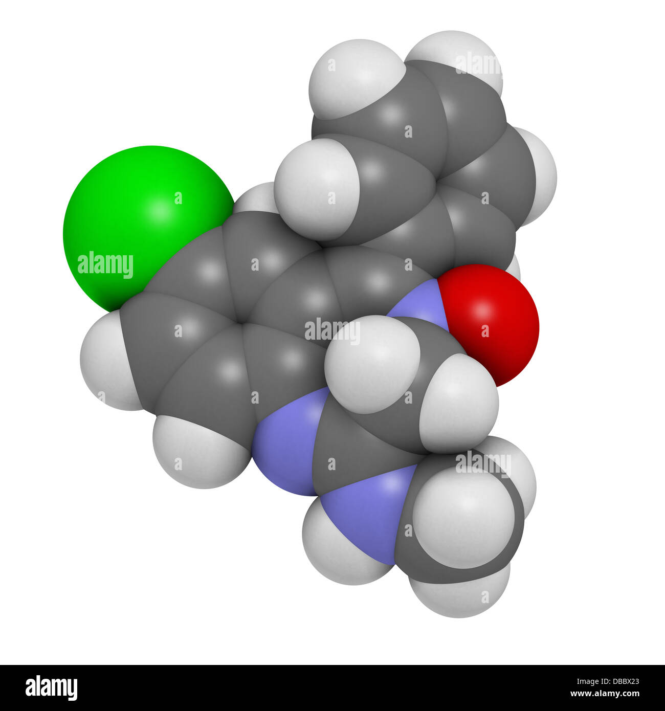 Chlordiazepoxide sedative and hypnotic drug, chemical structure. Atoms ...