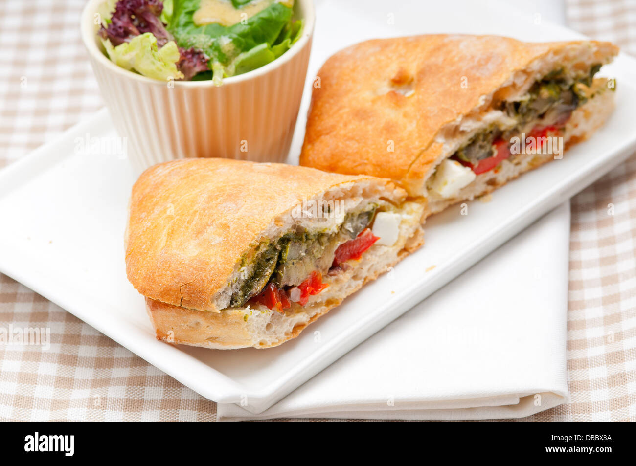 Italian ciabatta panini sandwichwith with vegetable and feta cheese ...
