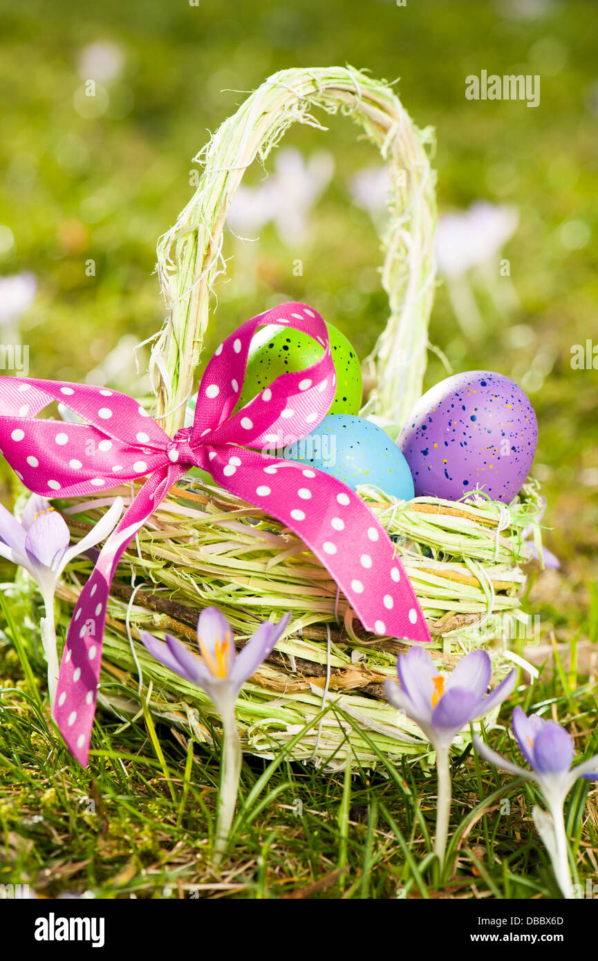 Easter basket in a spring meadow Stock Photo - Alamy