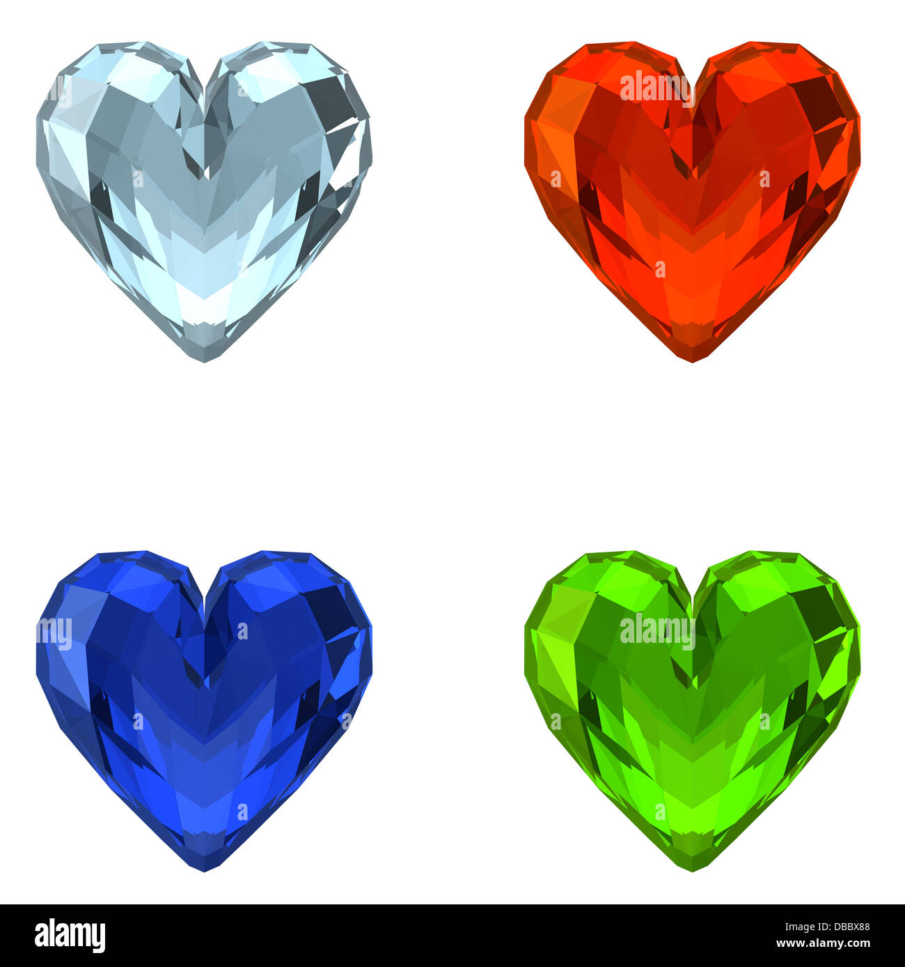 3D Crystal Hearts (4 Colors) - Isolated On White Background Stock Photo ...