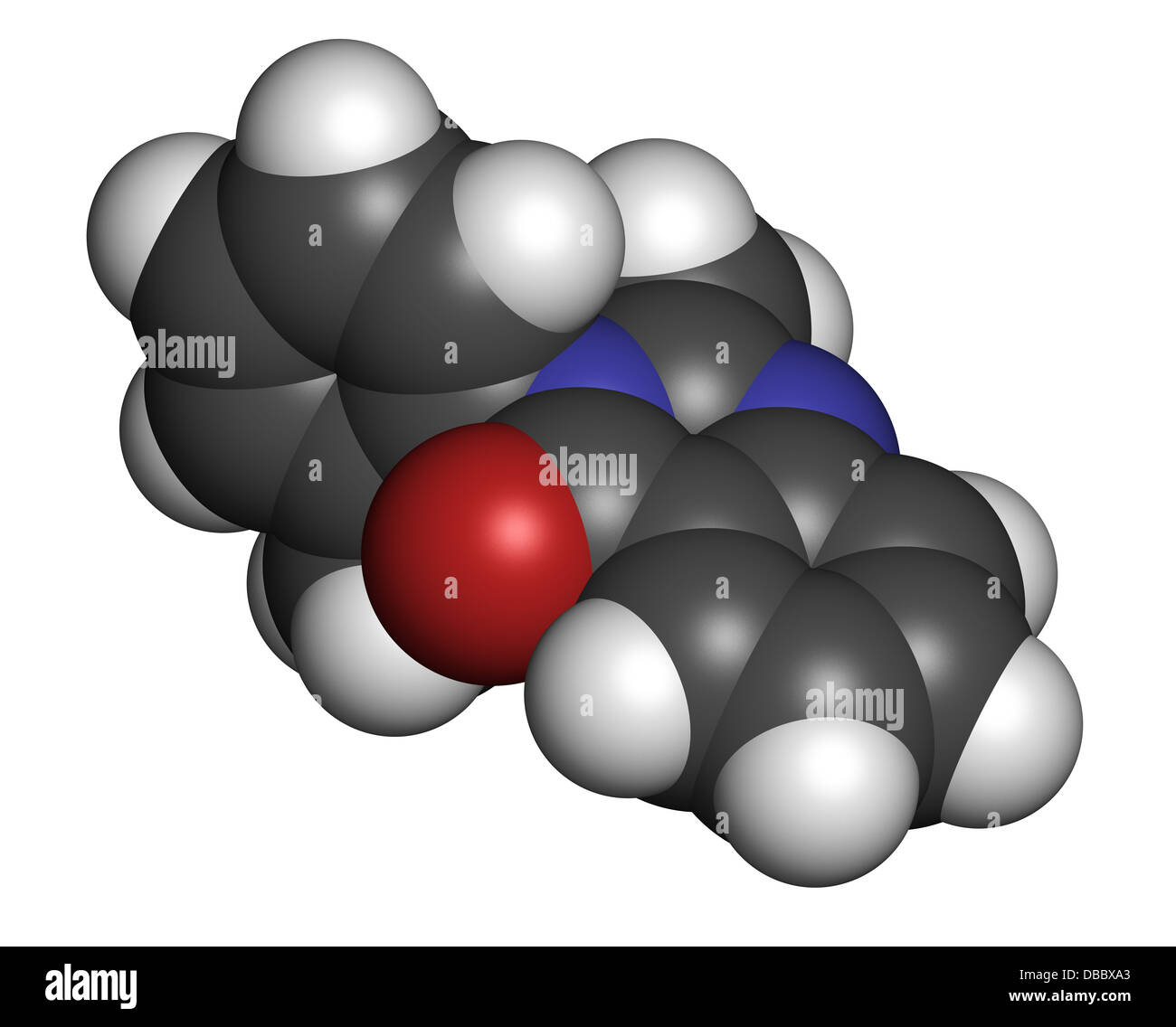 Methaqualone recreational drug, chemical structure. Atoms are ...