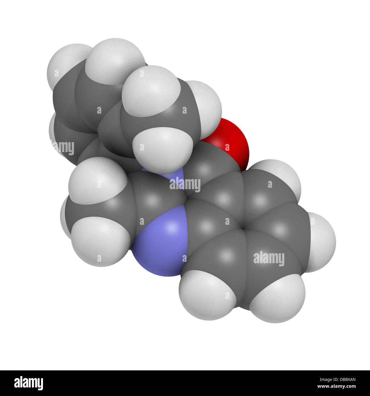 Methaqualone recreational drug, chemical structure. Atoms are ...