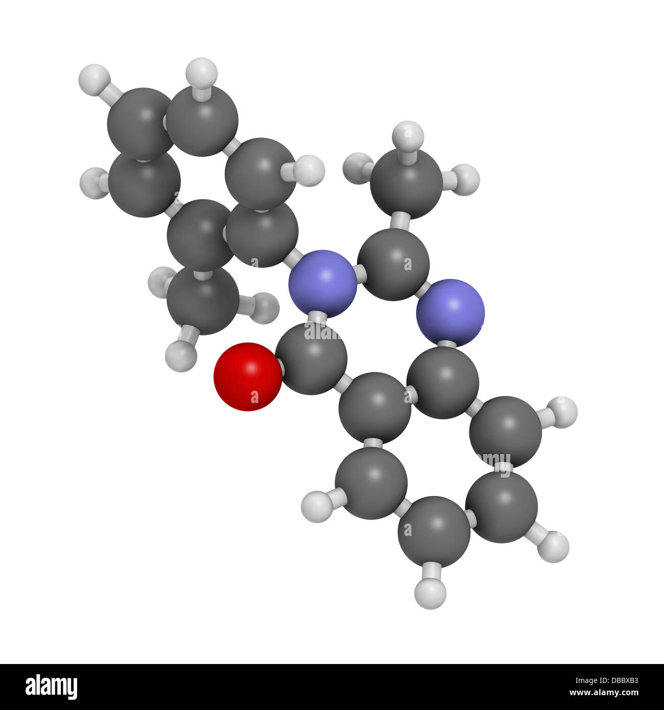 Methaqualone recreational drug, chemical structure. Atoms are ...