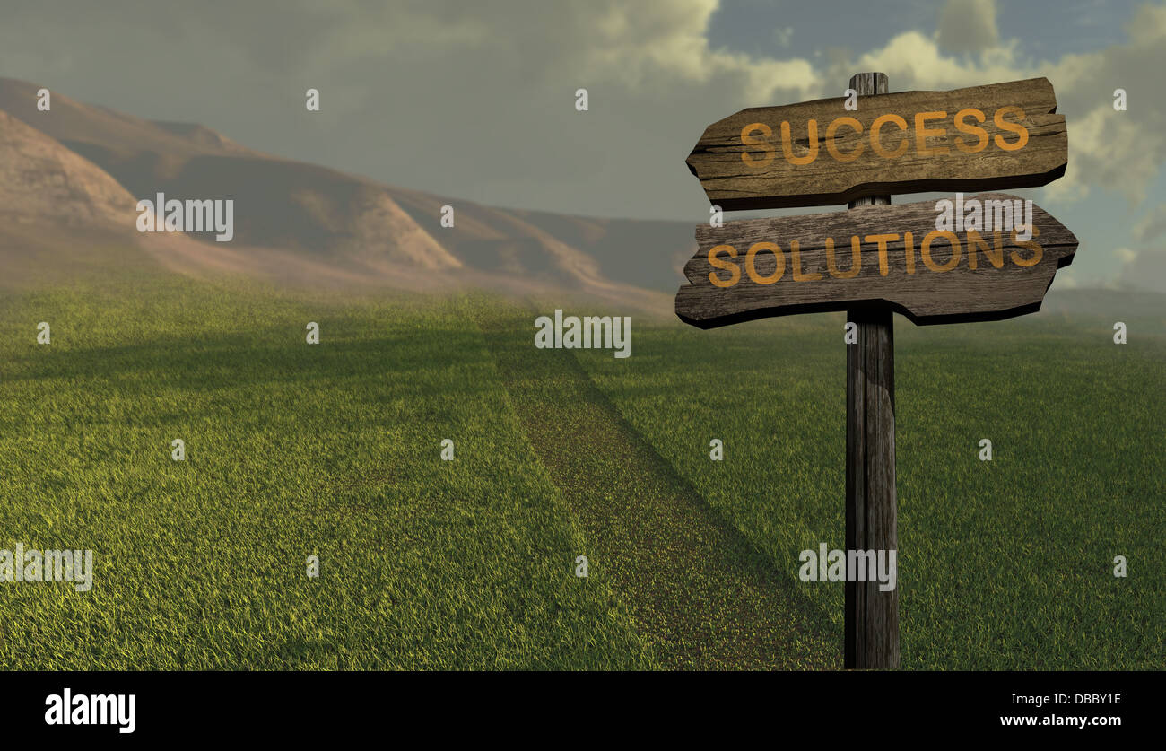 sign direction success - solutions made in 2d software Stock Photo - Alamy