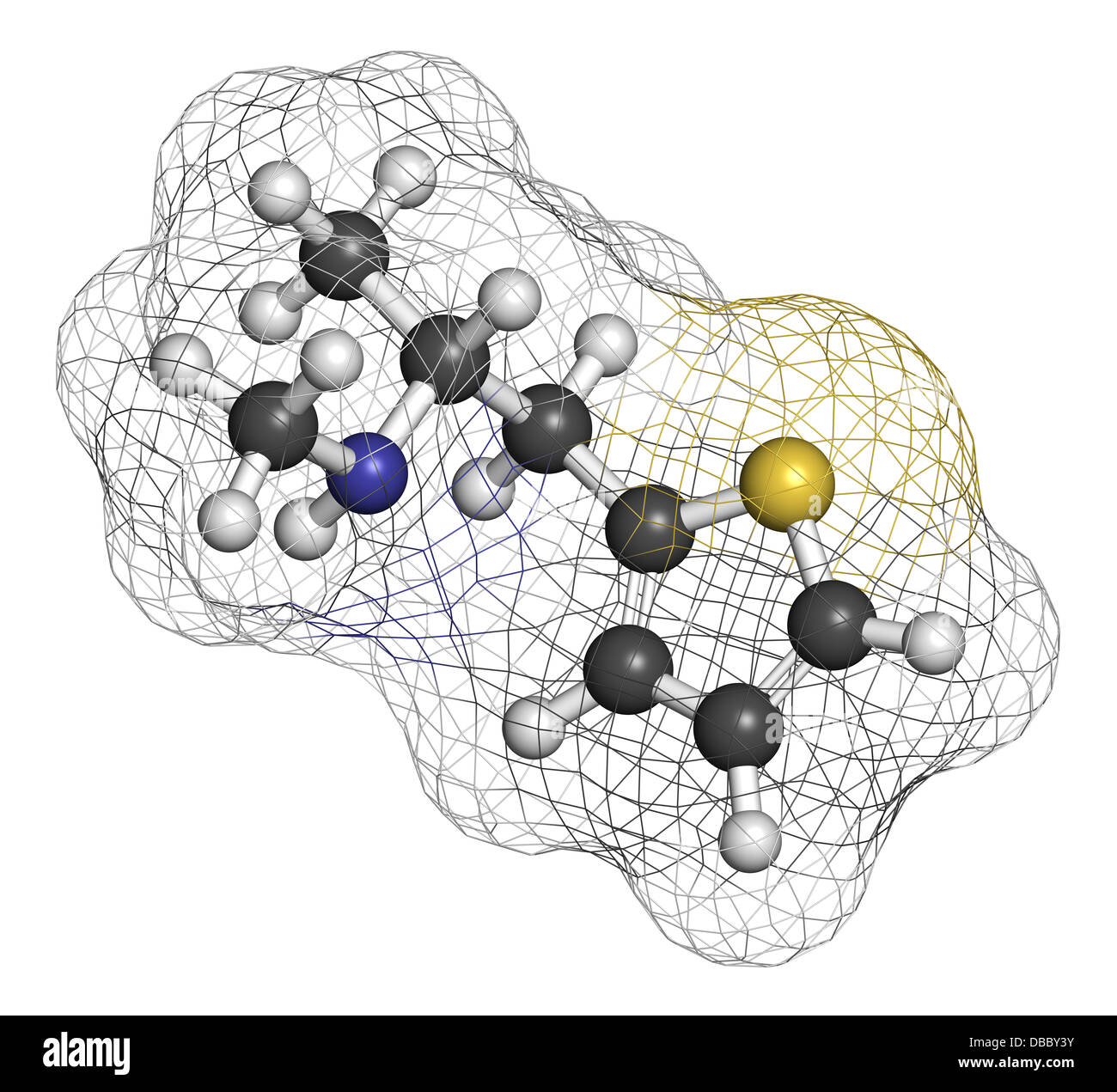 Methiopropamine (MPA) recreational drug, chemical structure. Atoms are ...