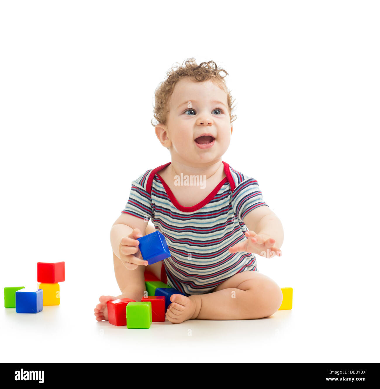 baby boy playing toy blocks isolated on white background Stock Photo ...