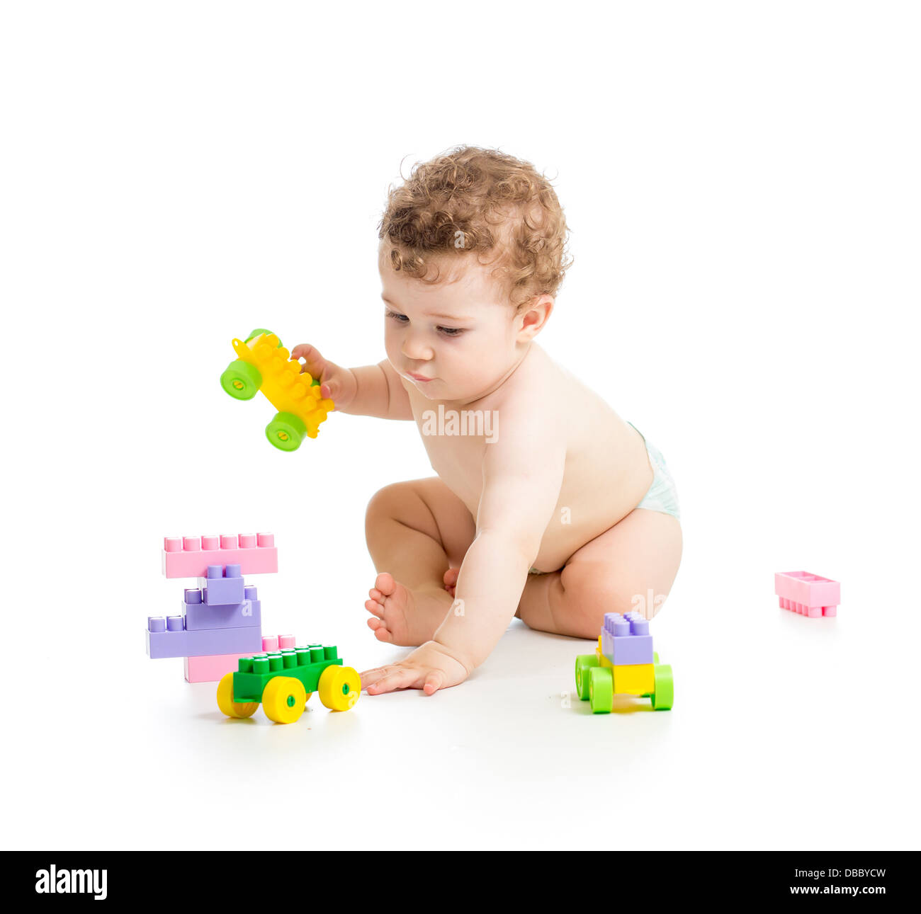 child boy with construction set over white background Stock Photo - Alamy
