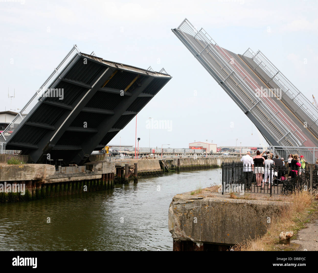 Raised Bascule road bridge Lowestoft Suffolk England over the River ...
