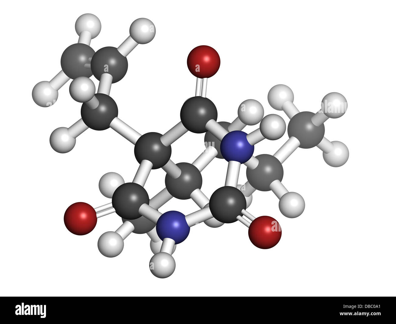 Secobarbital barbiturate sedative, chemical structure. Atoms are ...