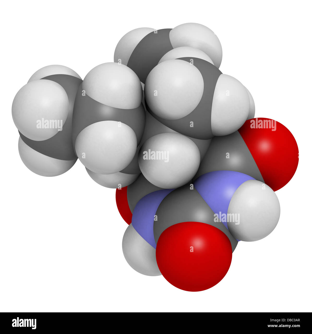 Secobarbital barbiturate sedative, chemical structure. Atoms are ...