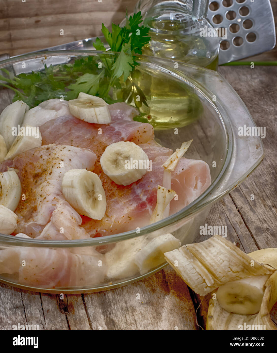 Fresh fish pickled with a banana Stock Photo - Alamy