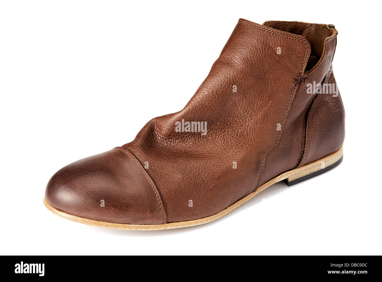 Brown Boot. Studio shot of leather shoe. Side View Stock Photo - Alamy