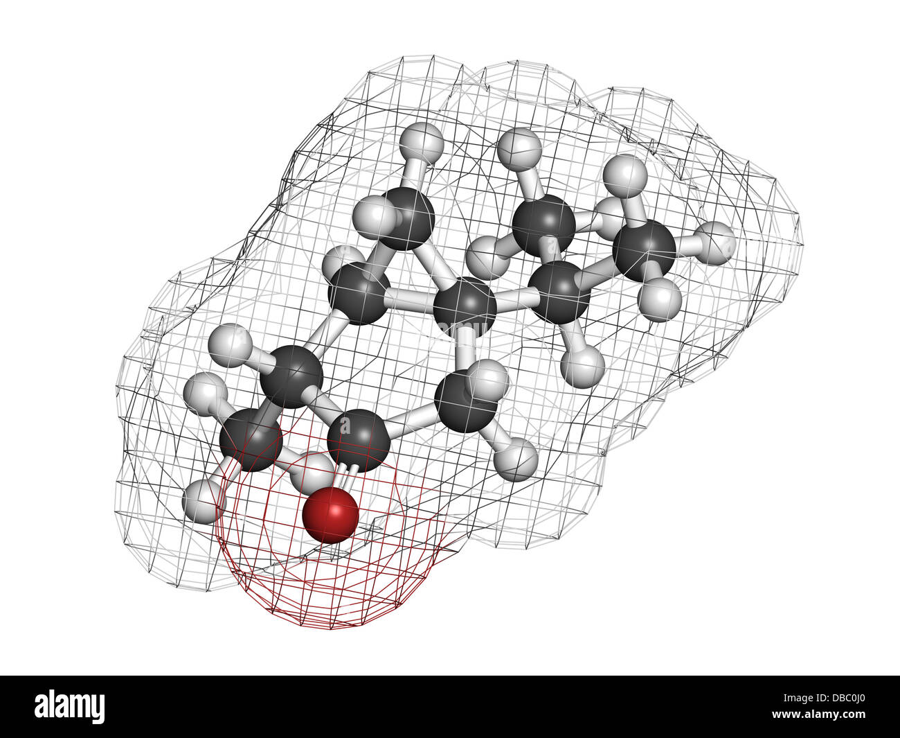 Thujone (alfa) absinthe molecule, chemical structure. Atoms are ...