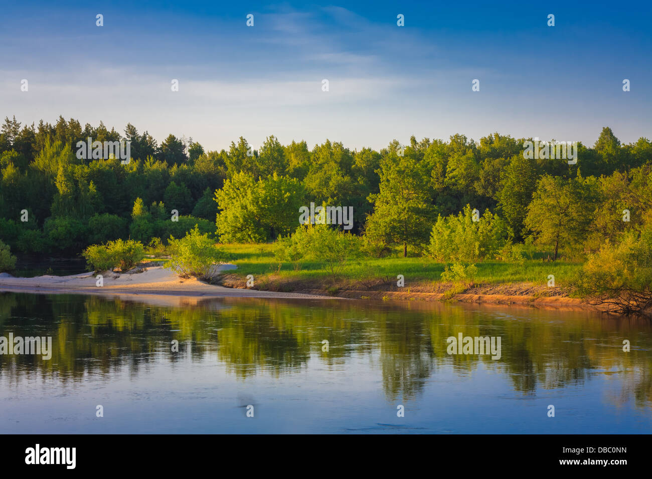 Summer Landscape With River And Blue Sky Stock Photo - Alamy