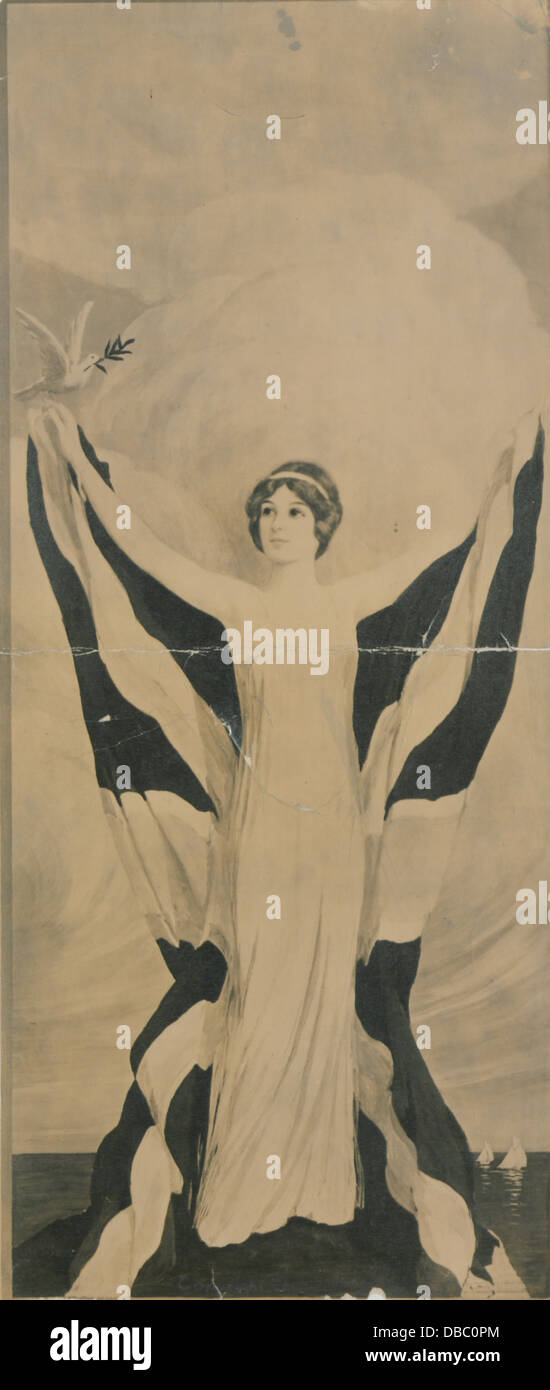 A girl holding Union Jack with a bird on her finger (HS85-10-32923 ...