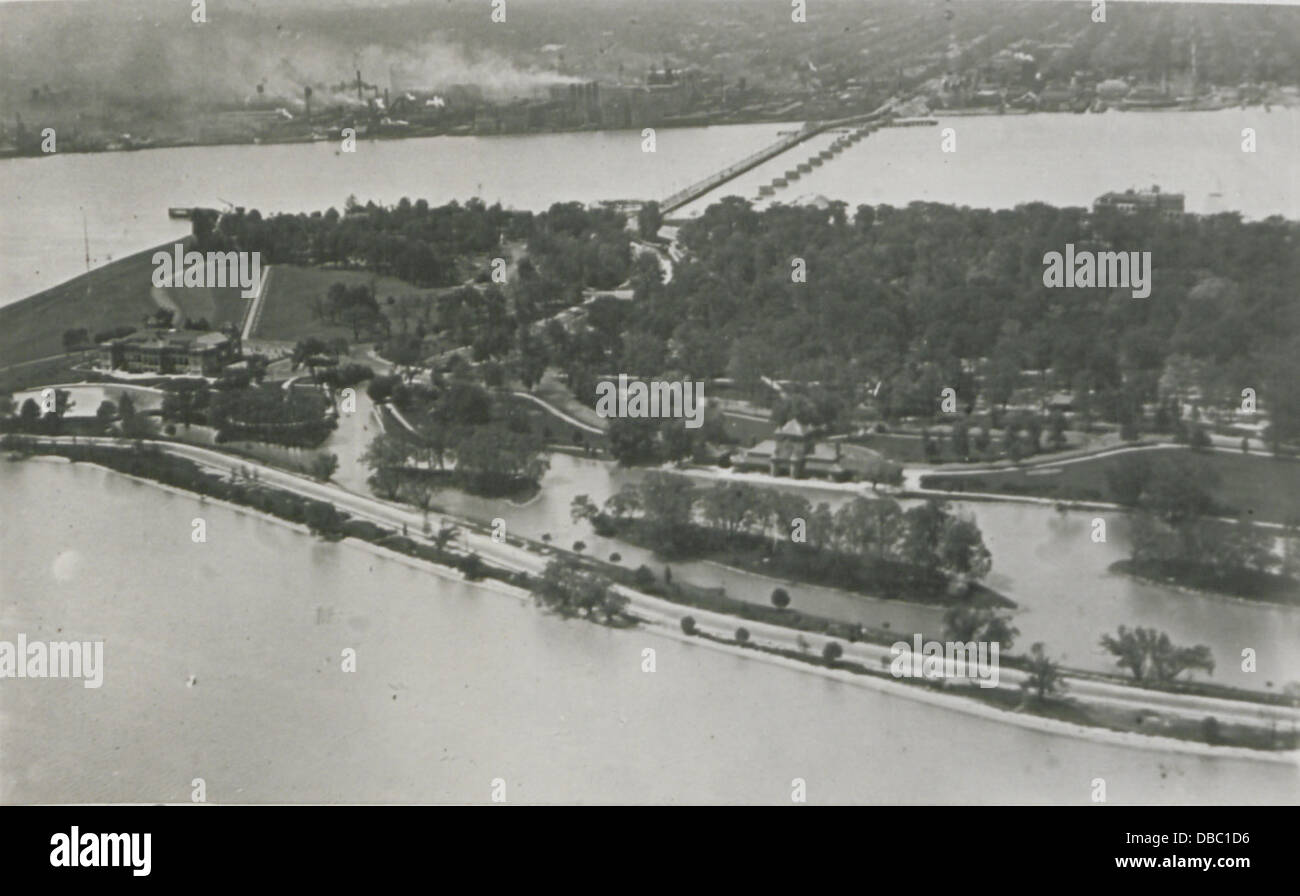 This aerial photograph captures Belle Island, showcasing its natural ...