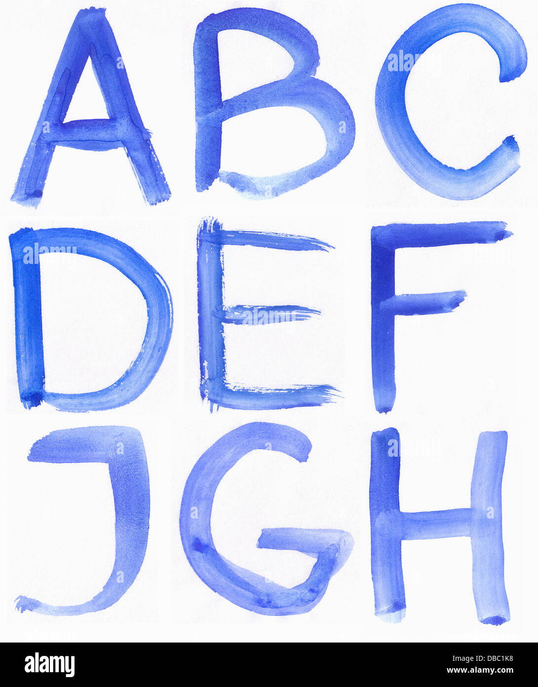 Handwritten blue watercolor alphabet / Painted blue watercolor alphabet ...