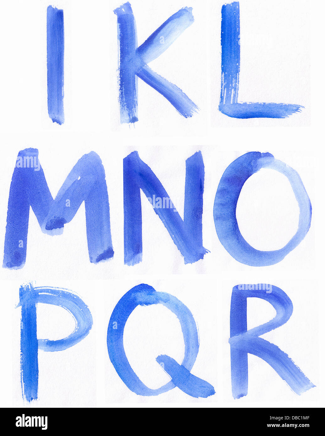 Handwritten blue watercolor alphabet / Painted blue watercolor alphabet ...